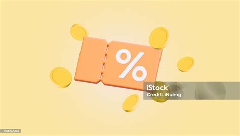 프로모션 판매 비율 할인 쿠폰과 주황색 배경에 떠 있는 동전 3d 렌더링 그림입니다 3차원 형태에 대한 스톡 사진 및 기타 이미지 3차원 형태 가격 감소 Istock