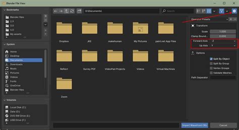 how do i adjust import and export settings for wavefront obj files in