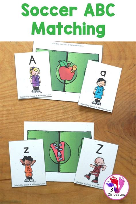 Free Soccer Abc Matching Printable Beginning Sounds And Letter Matching 3 Dinosaurs