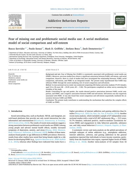 Pdf Fear Of Missing Out And Problematic Social Media Use A Serial Mediation Model Of Social