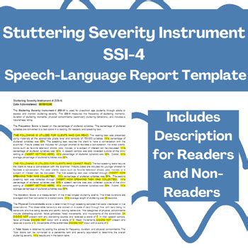 Stuttering Severity Instrument SSI Speech Language Report Template