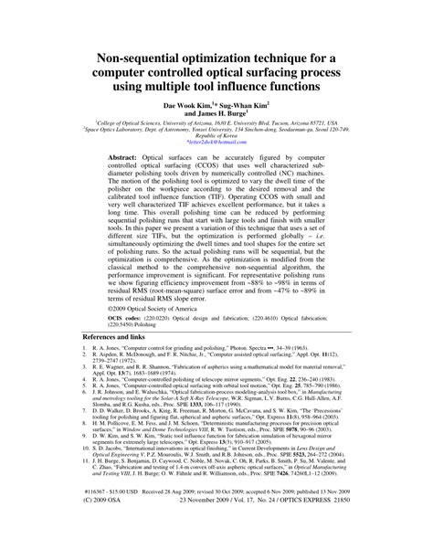 Pdf Non Sequential Optimization Technique For A Computer Controlled Optical Surfacing Process