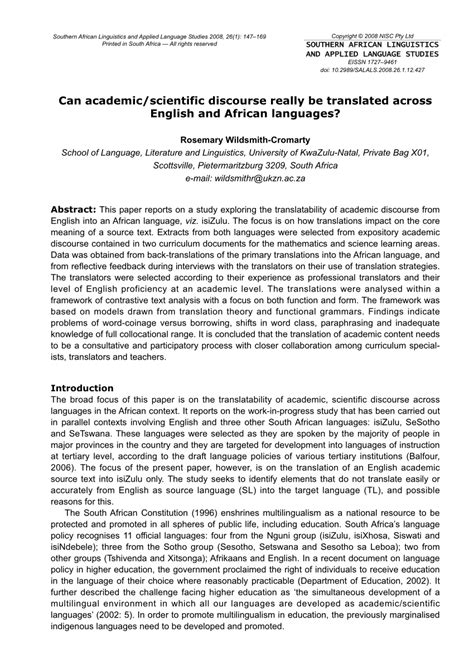 Pdf Can Academicscientific Discourse Really Be Translated Across English And African Languages