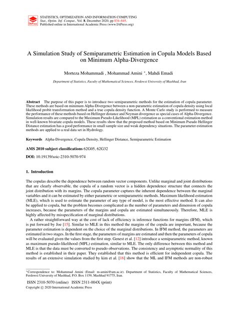 PDF A Simulation Study Of Semiparametric Estimation In Copula Models