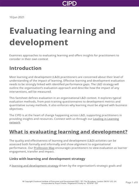 Evaluating Learning Factsheet Pdf Evaluation Learning
