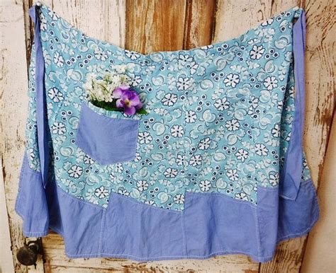 Blue And White Floral Half Apron For Women