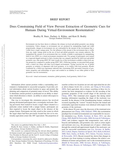 Pdf Does Constraining Field Of View Prevent Extraction Of Geometric Cues For Humans During