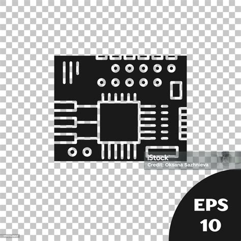 투명 한 배경에 격리 된 검은 색 인쇄 회로 기판 Pcb 아이콘 벡터 일러스트레이션 Cpu에 대한 스톡 벡터 아트 및 기타 이미지 Cpu 개념 과학 Istock