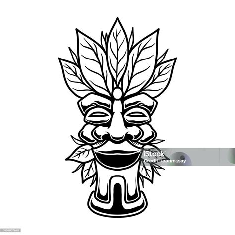 흑백 스타일의 티키 아이돌의 삽화 포스터 카드 배너 엠블럼 기호를위한 디자인 요소 벡터 일러스트 레이 션 티키에 대한 스톡 벡터 아트 및 기타 이미지 Istock