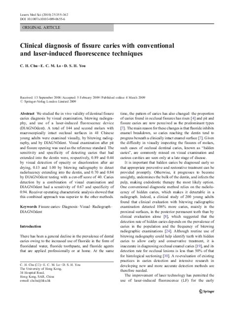 Pdf Clinical Diagnosis Of Fissure Caries With Conventional And Laser Induced Fluorescence