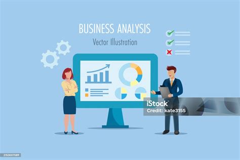 비즈니스 분석 및 연구 비즈니스 팀은 성공 이익 및 성취를 위해 컴퓨터에서 성장 그래프 차트에 대해 논의합니다 벡터 평면 디자인