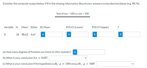 Solved Consider The Computer Output Below Fill In The