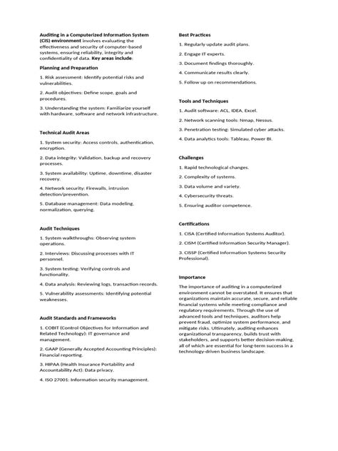 Auditing In A Computerized Information System Pdf Security