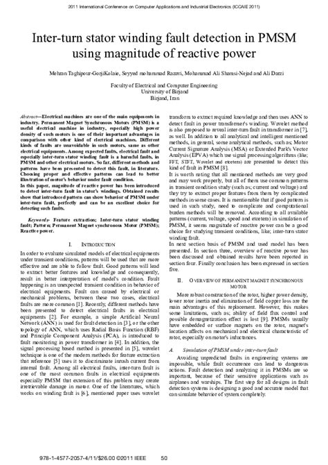 Pdf Inter Turn Stator Winding Fault Detection In Pmsm Using Magnitude Of Reactive Power