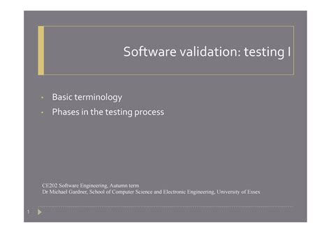 Validation Testing Intro Software Validation Testing I Basic