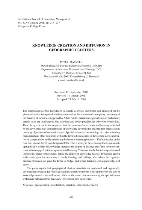 Knowledge Creation And Diffusion In Geographic Clusters