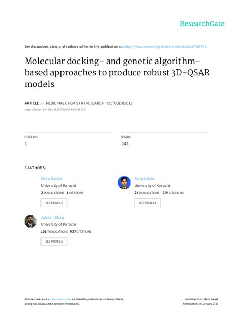 Pdf Molecular Docking And Genetic Algorithm Based Approaches To