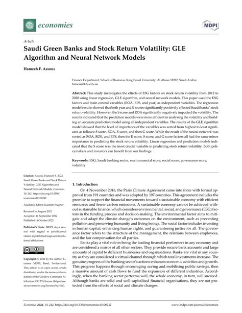 Pdf Saudi Green Banks And Stock Return Volatility Gle Algorithm And Neural Network Models