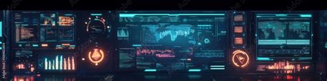 Digital Command Center Futuristic Dashboard With Glowing Interactive Displays And A Global Map