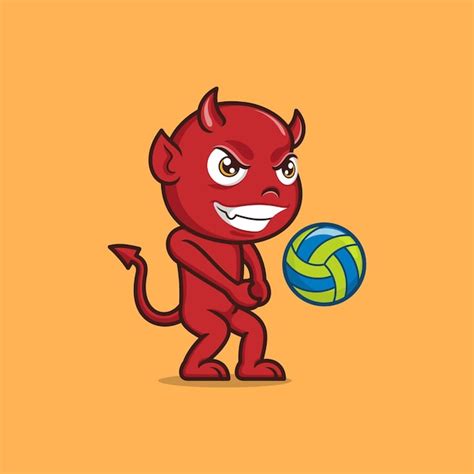 Premium Vector Cute Cartoon Devil Playing Volleyball