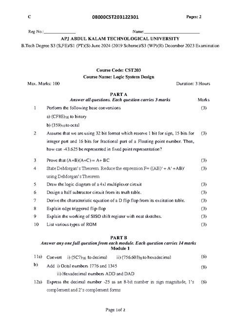 Cst203 Qp Previous Year Question Paper Of Lsg 08000cst Page 1 Of 2 Course Code Cst Course