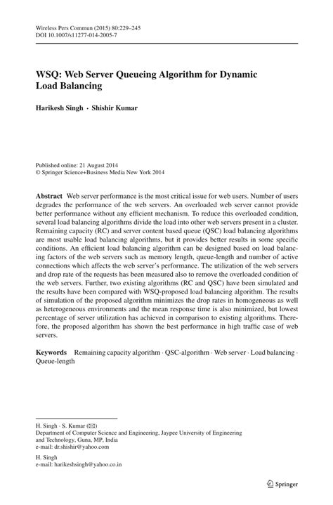 Pdf Wsq Web Server Queueing Algorithm For Dynamic Load Balancing