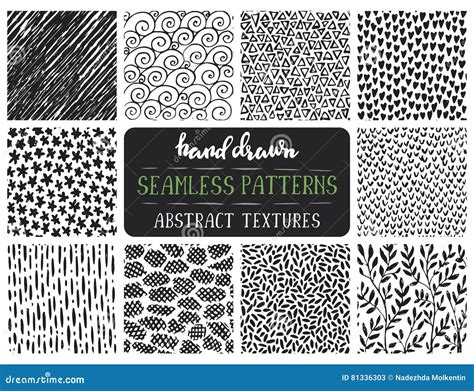 Set Of Ten Hand Drawn Ink Seamless Patterns Stock Vector Illustration Of Print Fabric 81336303