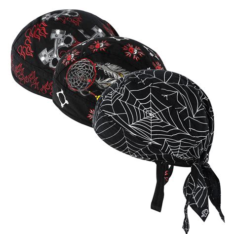 Wowstyle Unisex 3 Pack Do Rags Breathable Skull Cap Bandana Helmet Liner Beanie For Men