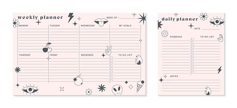 벡터 주간 및 일일 플래너 템플릿 재미있는 Y2k 패치 아이콘 및 엠블럼 개념에 대한 스톡 벡터 아트 및 기타 이미지 개념 계획 공란 Istock