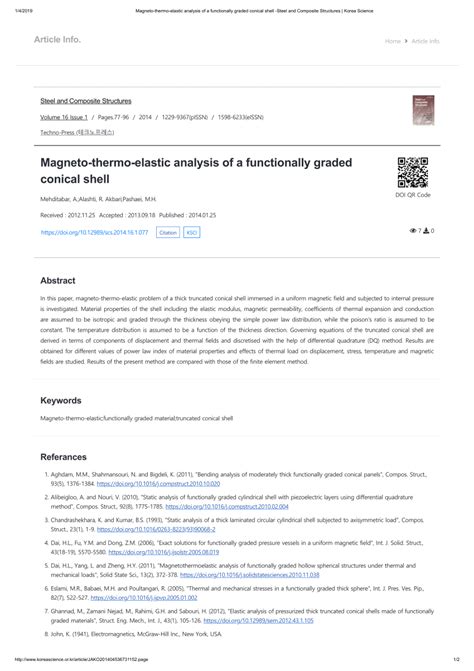 Pdf Magneto Thermo Elastic Analysis Of A Functionally Graded Conical Shell