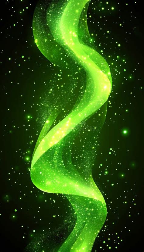 Abstract Glowing Green Wave Of Light Particles On A Dark Background
