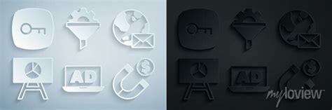 Set Advertising Earth Globe With Mail Board Graph Chart Magnet