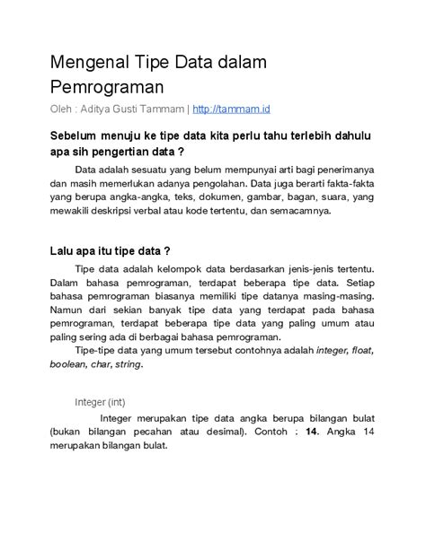 Pdf Mengenal Tipe Data Dalam Pemrograman