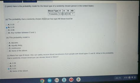 Solved Point Here Is The Probability Model For The Blood Chegg Com