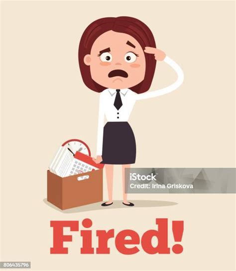 직장에서 해 고 및 상자와 함께 사무실을 떠나 슬픈 불행 사무실 노동자 여자 캐릭터 거절에 대한 스톡 벡터 아트 및 기타 이미지