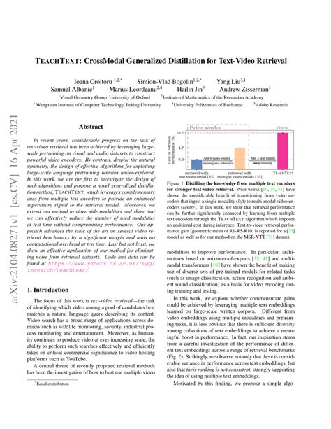Pdf Teachtext Crossmodal Generalized Distillation For Text Video