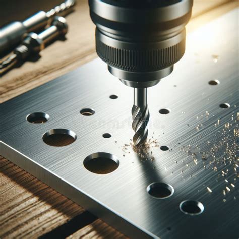 Drilling Holes In A Metal Plate Close Up Stock Image Image Of
