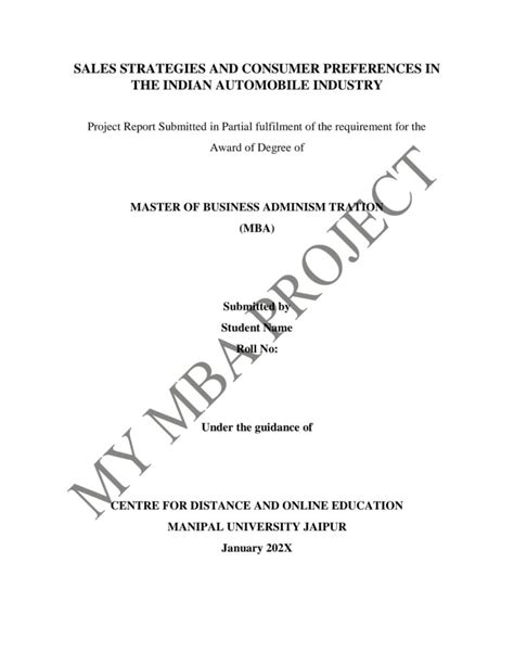 Manipal University Mba Project Report My Mba Project