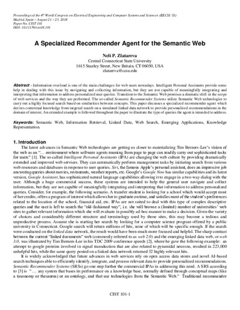 Pdf A Specialized Recommender Agent For The Semantic Web Neli