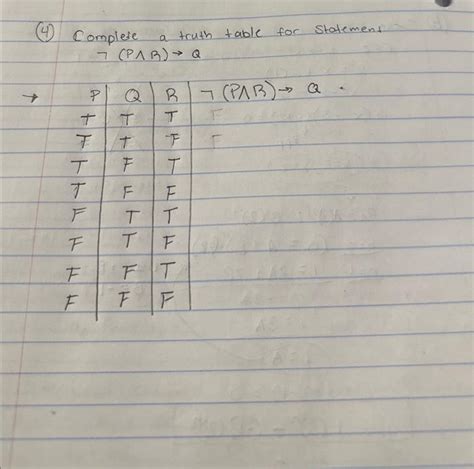 Solved Complete A Truth Table For Statement ¬p∧r→q