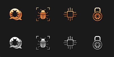 시스템 버그 마이크로 회로 Cpu 및 안전 조합 잠금 아이콘프로세서를 설정합니다 벡터 Cpu에 대한 스톡 벡터 아트 및 기타 이미지 Cpu 강철 금 금속 Istock