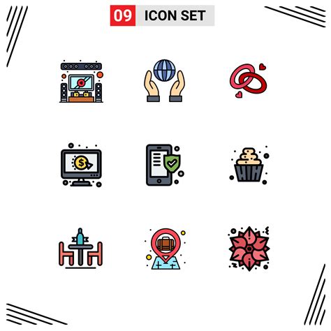 9 Thematic Vector Filledline Flat Colors And Editable Symbols Of Phone Per Ring Pay Love