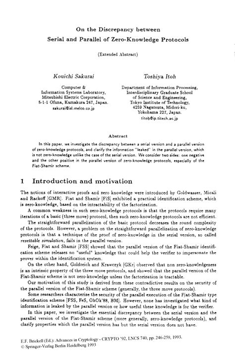 Pdf On The Discrepancy Between Serial And Parallel Of Zero Knowledge
