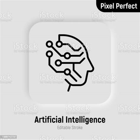 인공 지능 얇은 선 아이콘 딥 러닝 프로세서가 있는 인간의 얼굴 기계 학습 픽셀 완벽 편집 가능한 스트로크 벡터 그림입니다