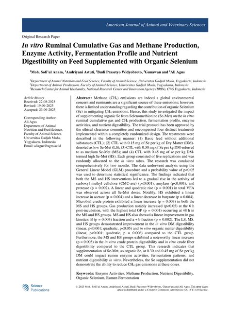 Pdf In Vitro Ruminal Cumulative Gas And Methane Production Enzyme Activity Fermentation