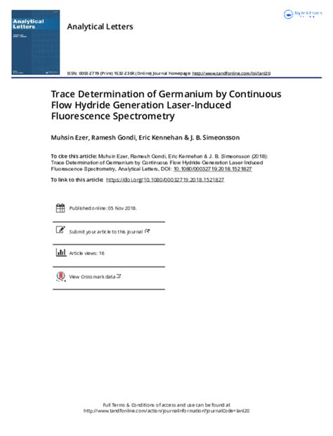 Pdf Trace Determination Of Germanium By Continuous Flow Hydride Generation Laser Induced