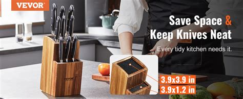 VEVOR Universal Knife Holder Acacia Wood Knife Block Without Knives Two Tier Knife Storage