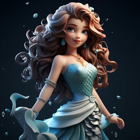 Premium Photo 3d Character Female Mermaid Curvy Aquamarine Holding A Conch Shell Sea Si Game