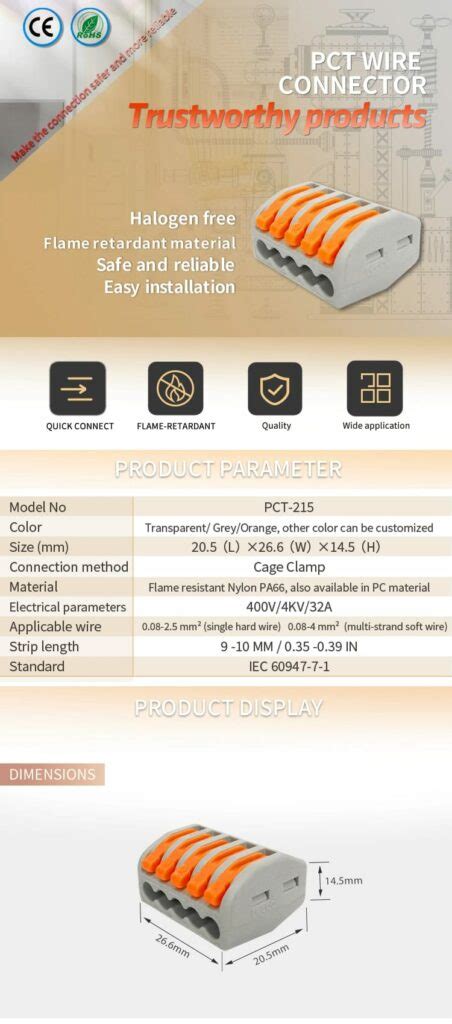 PCT Cage Spring Terminal Block Poles PCT Connector Push In Terminal Connector Tai Ding