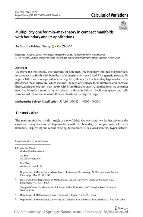 Multiplicity One For Min Max Theory In Compact Manifolds With Boundary